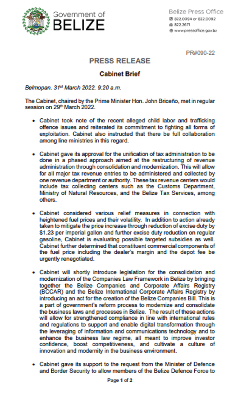 Cabinet Denounces Child Labor, Looks at Social Security Contributions ...