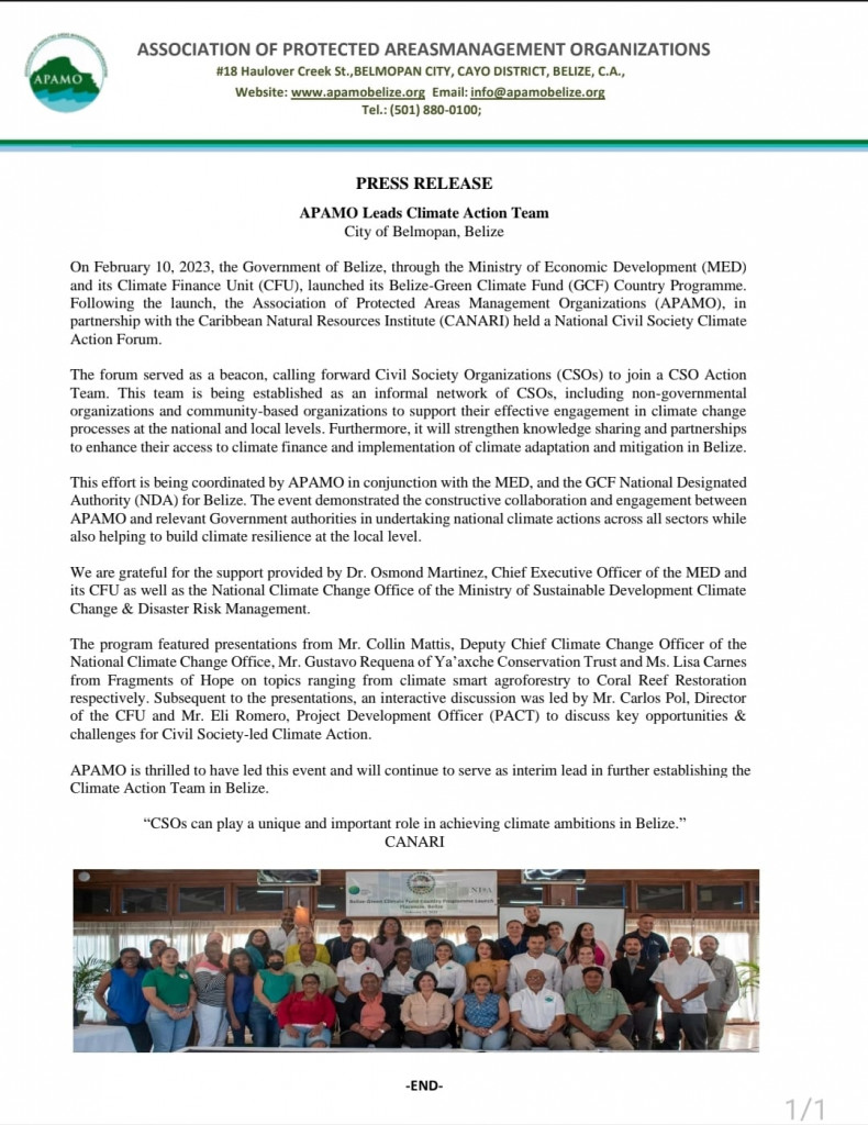 APAMO Holds National Civil Society Climate Action Forum | News 5 Belize ...